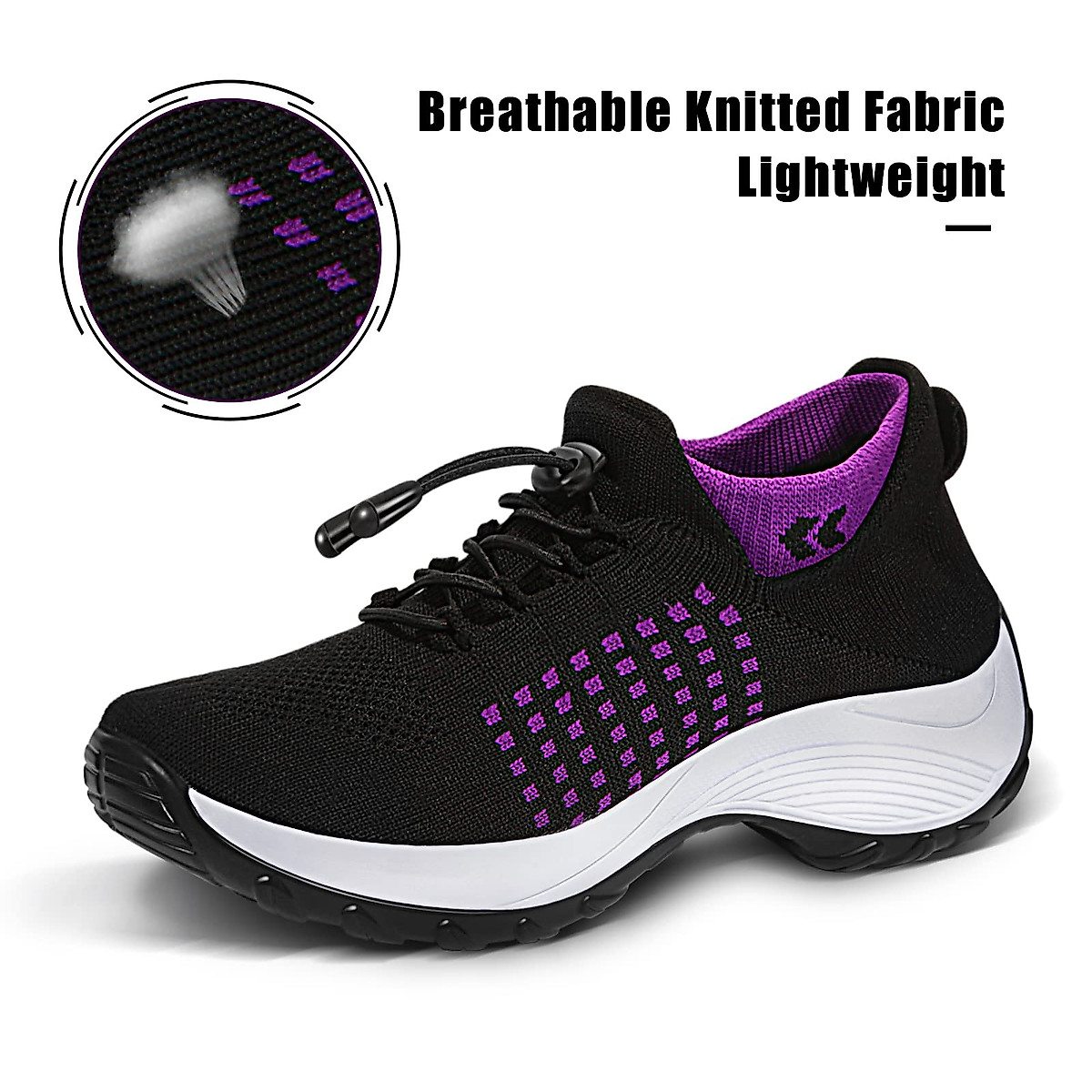 STUNAHOME Orthopedic Sneakers Breathable Women Walking Shoes Slip on Trainers Women's Comfortable Casual Ladies Athletic Shoe Thick Bottom Black-Purple