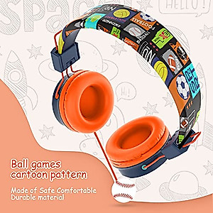 BASEMAN Kids Headphones with Microphone for School Foldable Earphones Kids On Ear Wired Headphones with Volume Control Corded Headset for Boys Girls Children Toddler Travel Computer - Orange