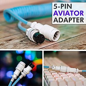 Tilted Nation Coiled USB C Cable for Mechanical Keyboard - Flexible but Tough - Detachable Aviator Coiled Keyboard Cable USB C - (5ft to 5.7ft Length) USB-A to USB-C Keyboard Coiled Cable - Blue