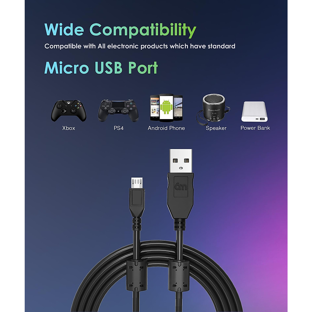 6amLifestyle [2 Pack 10FT] PS4 Controller Charging Cable, Charge and Play, Micro USB Charger High Speed Data Sync Cord for Sony PlayStation 4 PS4 Slim/Pro Controller, Xbox One S/X Controller, Android