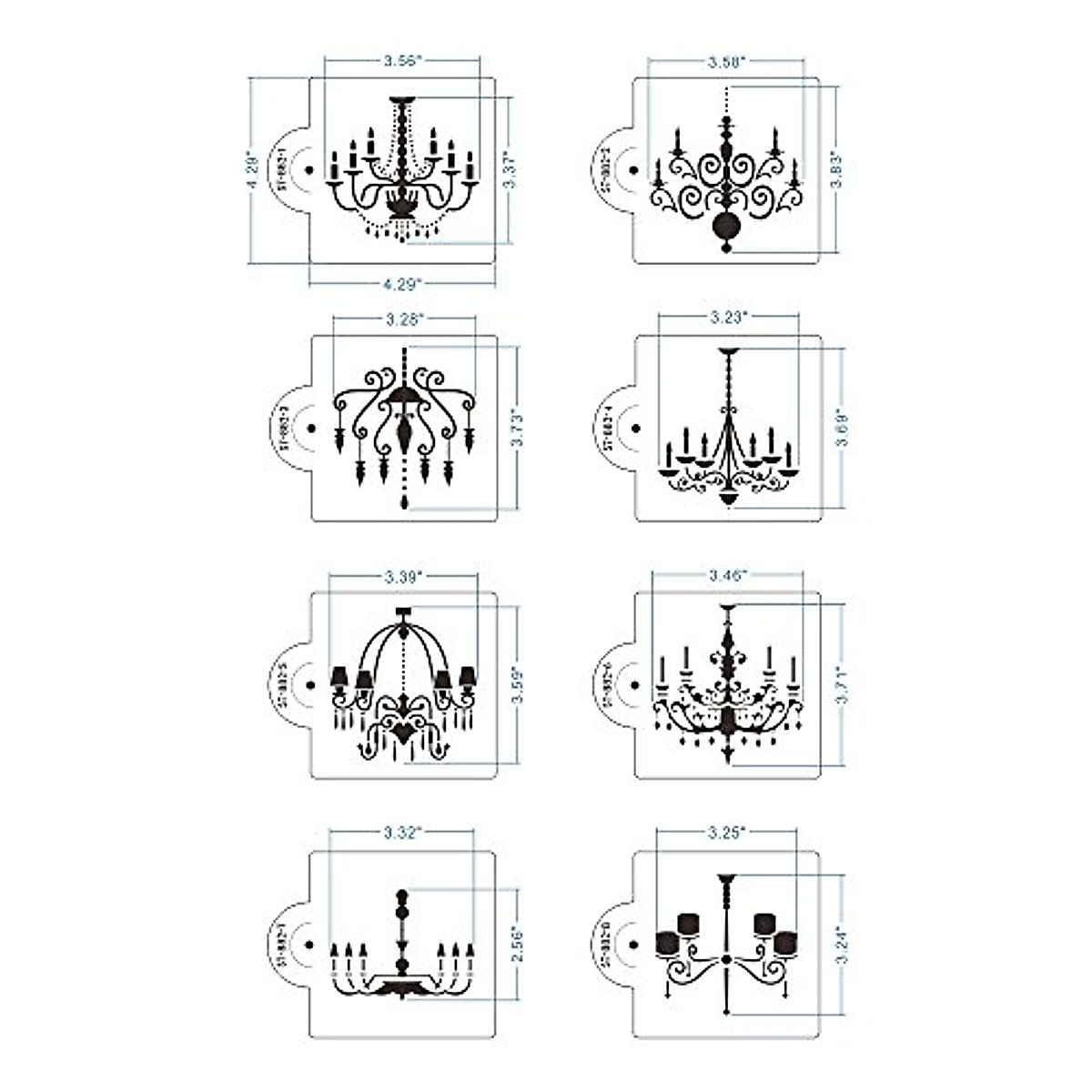 8pcs Chandelier Decorating Wedding Cake Cookie Stencil Fondant Cupcake Decorating Plastic Design Tools by Art Kitchenware ST-882