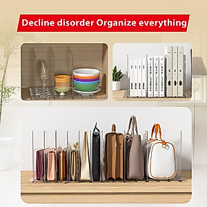 OKBHTS Purse Organizer for Closet with 10 Dividers, Adjustable Acrylic Clear Shelf Dividers for Purse, Pocketbook, Wallet, Handbags, Books (2 Base Boards + 10 Shelf Dividers)