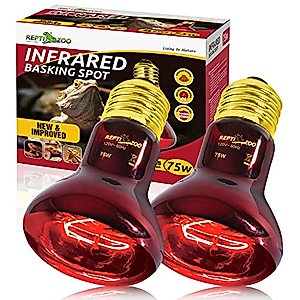 REPTIZOO 75W Reptile Heat Lamp Bulb 2PCS Infrared Heat Emitter Red Heat Lamp for Reptile Amphibian, Infrared Basking Spot Light Bulb