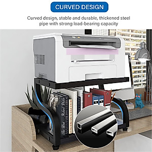 PUNCIA 2 Tiers Wood Black Home Office Desktop Printer Stand Laser Printer Copier Stand with Storage Tabletop Heavy Duty Rack Desk Organizer Shelf Dual for Small Space Double Tiers Tray