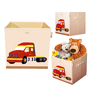 Product 4 Kids - Washable Toy Organizers and Storage, Canvas Toy Chest Organizer Foldable Kids Toy Storage Organizers for Child's Bedroom or Playroom -13x13x13 Inch (Truck)