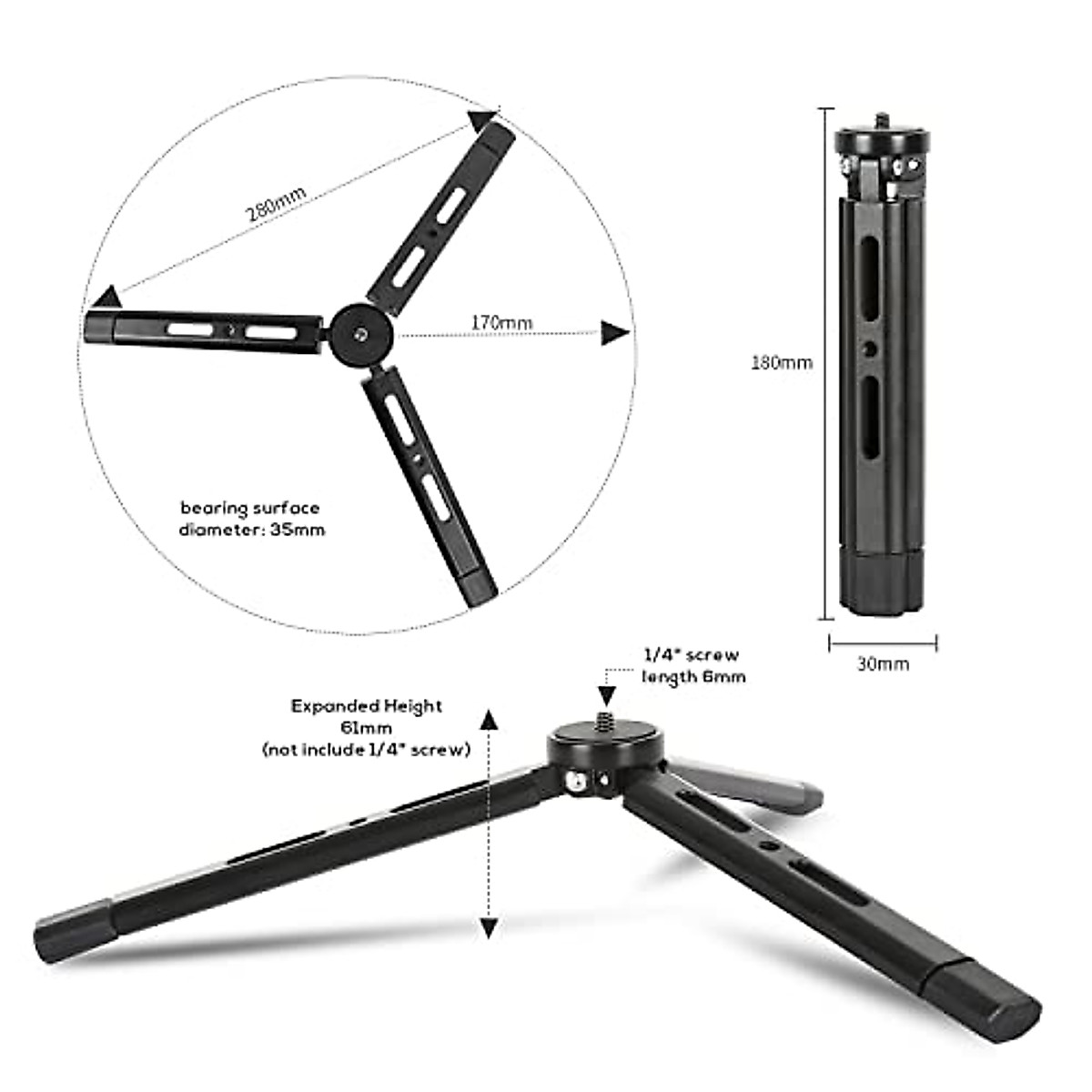 EaxanPic Aluminum Mini Tripod, Desktop Tabletop Stand Tripod for Zhiyun Smooth Q/4, Crane Plus/2,Weebill s, Ronin S/SC/RS2/RSC2, Osmo Mobile,Gimbal Handle Grip Stabilizer Tripod