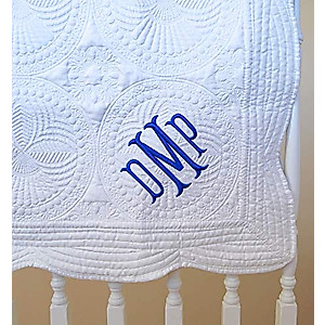 Monogram Baby Quilt 36 x 46 Inches White Blanket Cotton