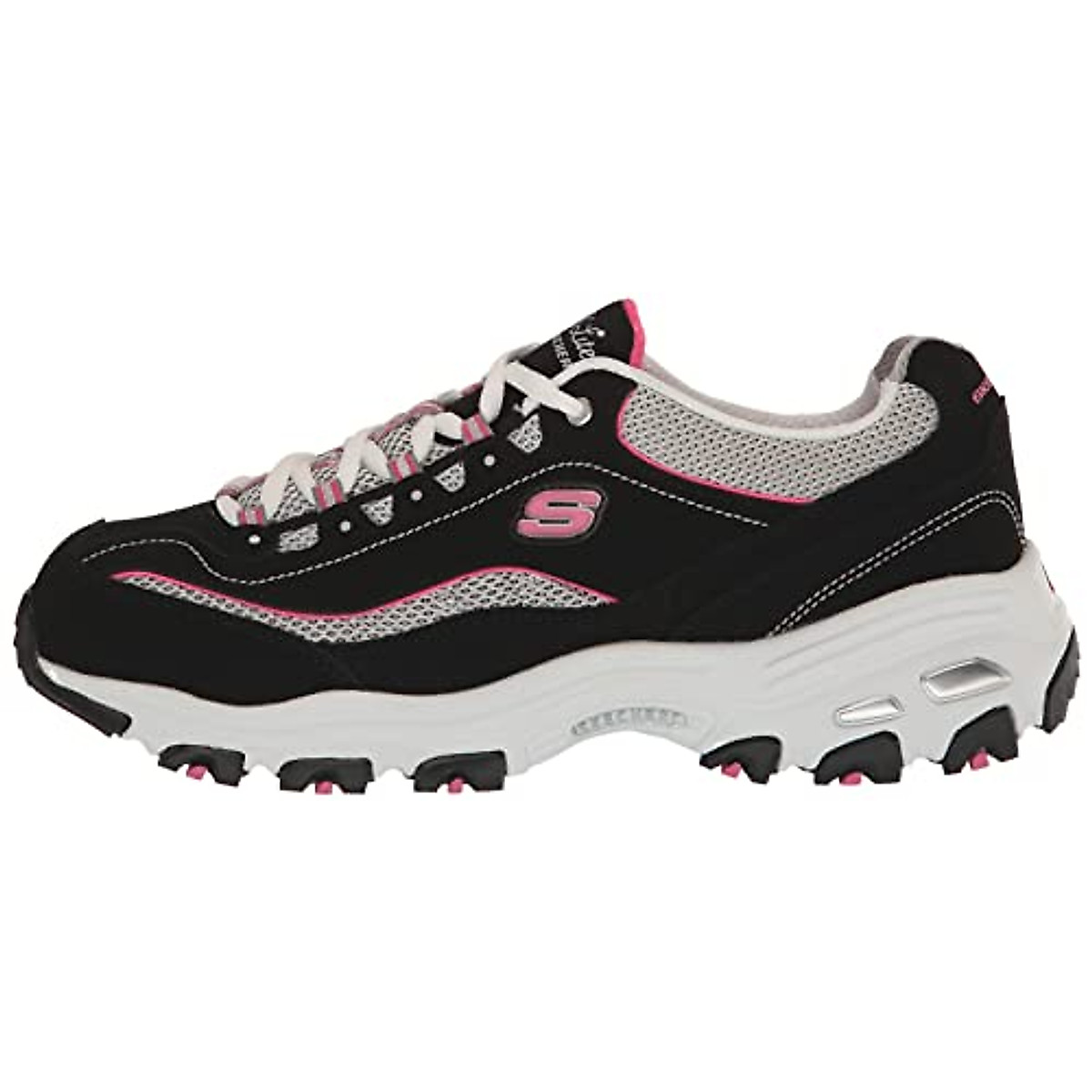 Skechers womens D'lites - Life Saver Memory Foam Lace-up Sneaker,Black/Pink,8 M US