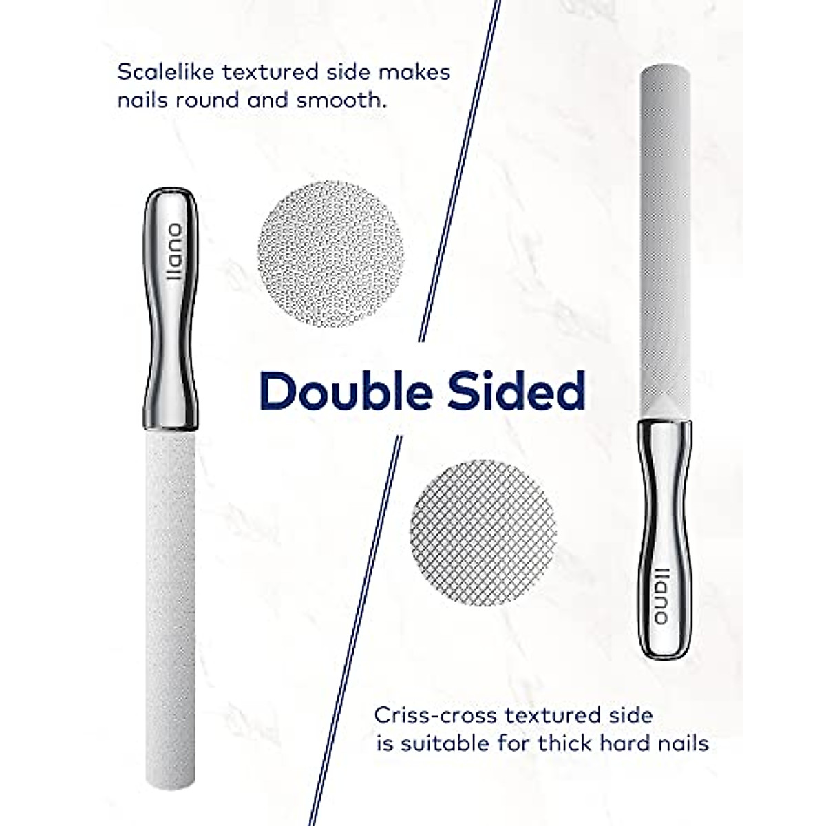 llano Metal Nail File, Stainless Steel Nail Files for Natural Nails with Leather Case, Medical Grade Double Sided Toenail Files for Thick Nails, Professional Fingernail Files for Women Men and Seniors