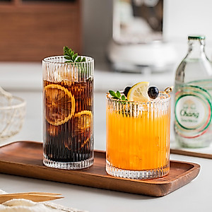 INSETLAN Ribbed Glass Tumblers Set of 6-14 oz Vintage Glassware, Clear Drinking Glasses for Wine, Juice, Cocktails, Water, Iced Coffee, Whiskey - Dishwasher Safe, Durable and Elegant