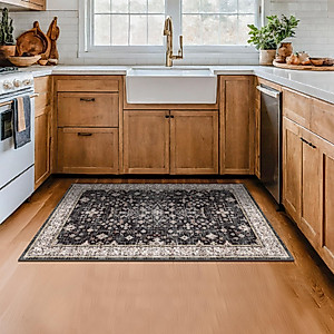 Boho Large 3x5 Entryway Rug Indoor - Washable Non-Slip Low Pile Ultra Soft Area Rug for Large Kitchen - Modern Aesthetic Geometric Design (3x5 Black/Multi)