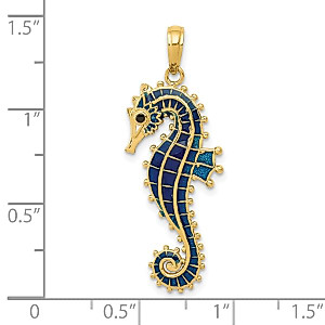 IceCarats 14K Yellow Gold Blue Seahorse Necklace Charm Pendant 36mm x 12mm Only