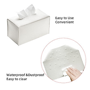 REGELETO Rectangular Tissue Box Cover, Pu Leather Rectangle Tissue Box Holder with Bottom Belt Modern Stylish Tissue Box Organizer for Home, Car, Hotel, Office 9.5"X5"X5" (Off-White)