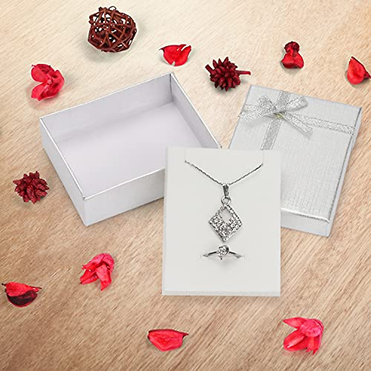 Kurtzy Silver Paper Jewelry Display Gift Boxes (12 Pack) - 9 x 7cm / 3.54 x 2.76 Inches - Cardboard Packaging Box Set with Foam Inserts for Earrings, Necklaces, Bracelets & Rings