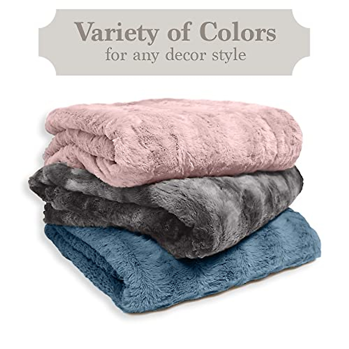 The Connecticut Home Company Shag Throw Blanket and Throw Pillow Case Set of 2, Both in Slate Blue, Sherpa Reversible Blanket is Size 65x50 and Pillow Cases are Size 16x16, 2 Item Bundle