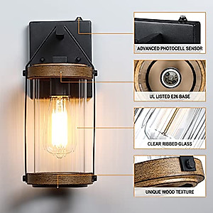 LONEDRUID 2 Pack Dusk to Dawn Outdoor Wall Light Fixtures Photocell Sensor Exterior Lantern Sconce Lighting Waterproof Outside Wall Mount Lamp for House Patio Garage Entryway Doorway