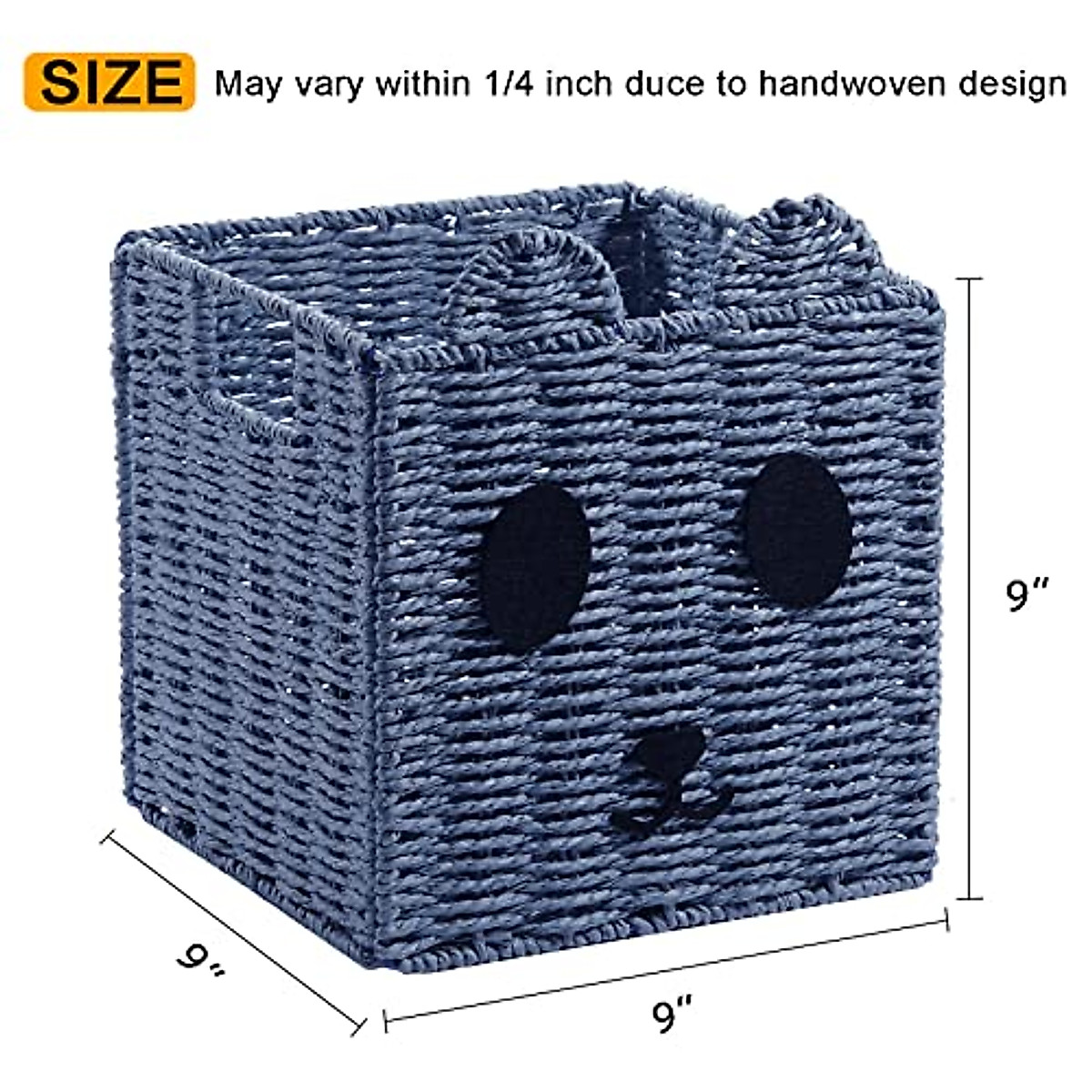 Vagusicc Wicker Storage Baskets, Collapsible Storage Basket with Handles, Toy Bin for Boys and Girls Toys Gifts, 9'' x 9'' x 9'', Set of 2, Dark Blue