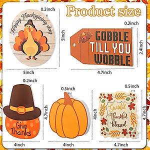 5 Pieces Fall Tiered Tray Decor Thanksgiving Tiered Tray Set Fall Farmhouse Mini Wood Signs Autumn Turkey Pumpkin Sign Decorations for Thanksgiving Harvest Decoration