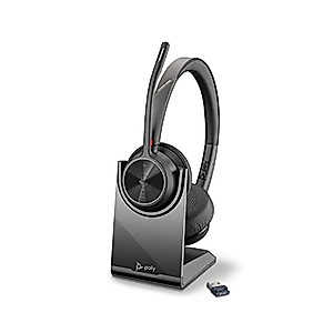 Poly Voyager 4320 UC Wireless Headset & Charge Stand (Plantronics) - Stereo Headphones w/Noise-Canceling Boom Mic - Connect PC/Mac/Mobile via Bluetooth - Microsoft Teams Certified - Amazon Exclusive