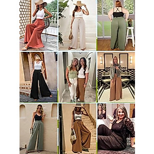SEMARO Womens Casual Linen High Waist Pants Drawstring Loose Fit Summer Pants Trousers with Side Pockets Z-Black