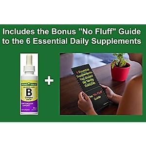 Vitamin B Complex Sublingual Liquid Drops for Adults with Vitamin B6, Vitamin B12, Niacin, Riboflavin, Pantothenic Acid - Energy Bundle w/ 'No Fluff' Guide©