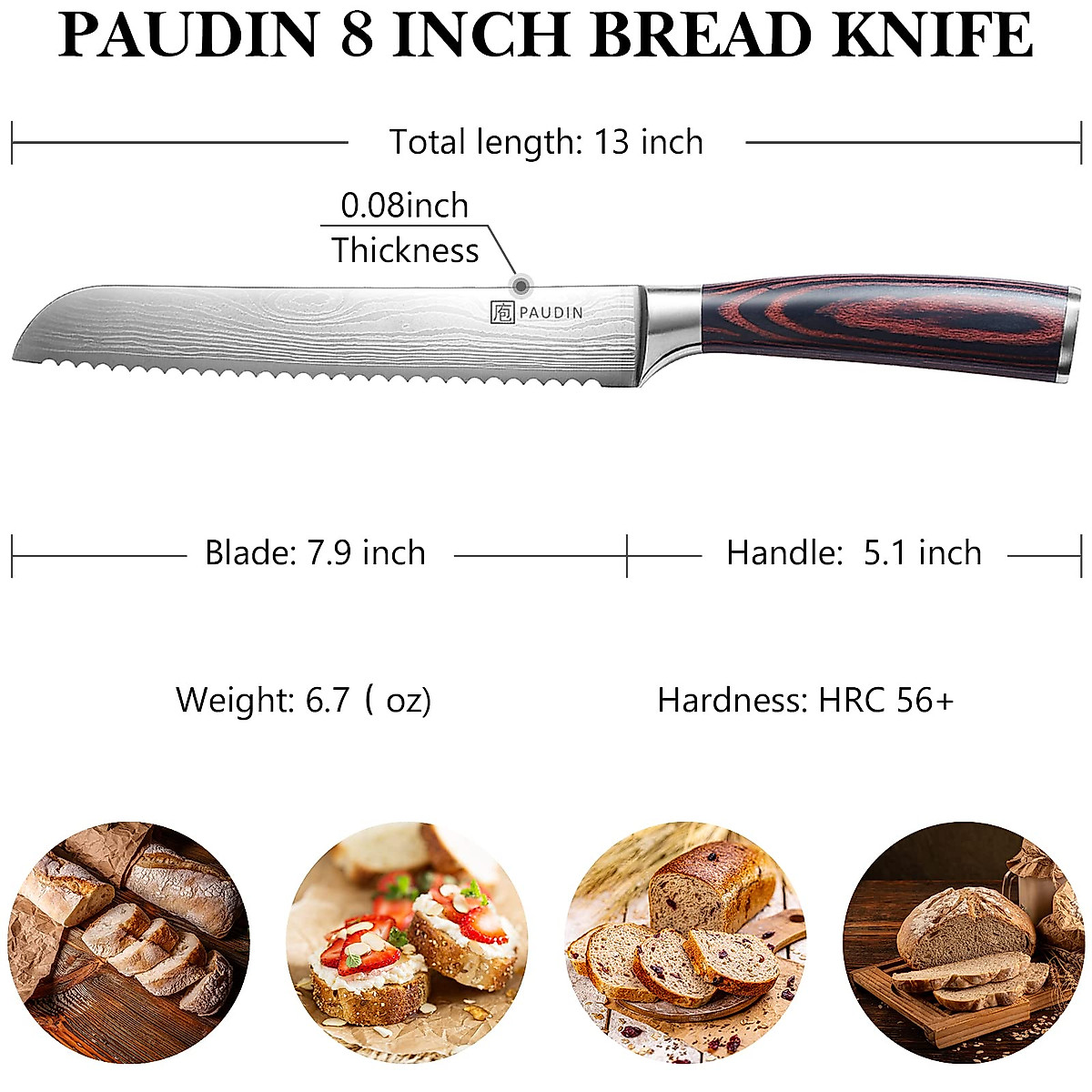 PAUDIN Bread Knife + Utility Knife 5 inch