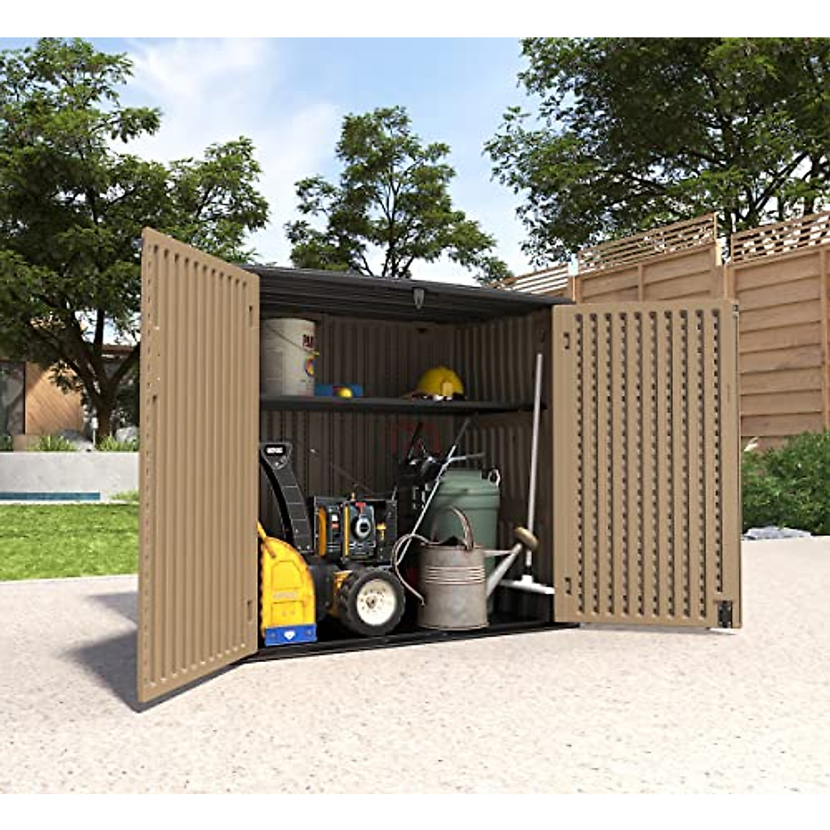 Mrosaa Large Horizontal Storage Sheds,38 cu.ft Resin Garden Shed Weather Resistance,Outdoor Storage Box Lockable for Patio,Backyard,Garden,Home(Brown)