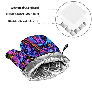 Rainbow Titanium Glass Oven Mitts and Pot Holders Set Heat Resistant Non-Slip Kitchen Gloves Washable Microwave Gloves with Soft Cotton Lining for Cooking Baking Grilling Barbecue