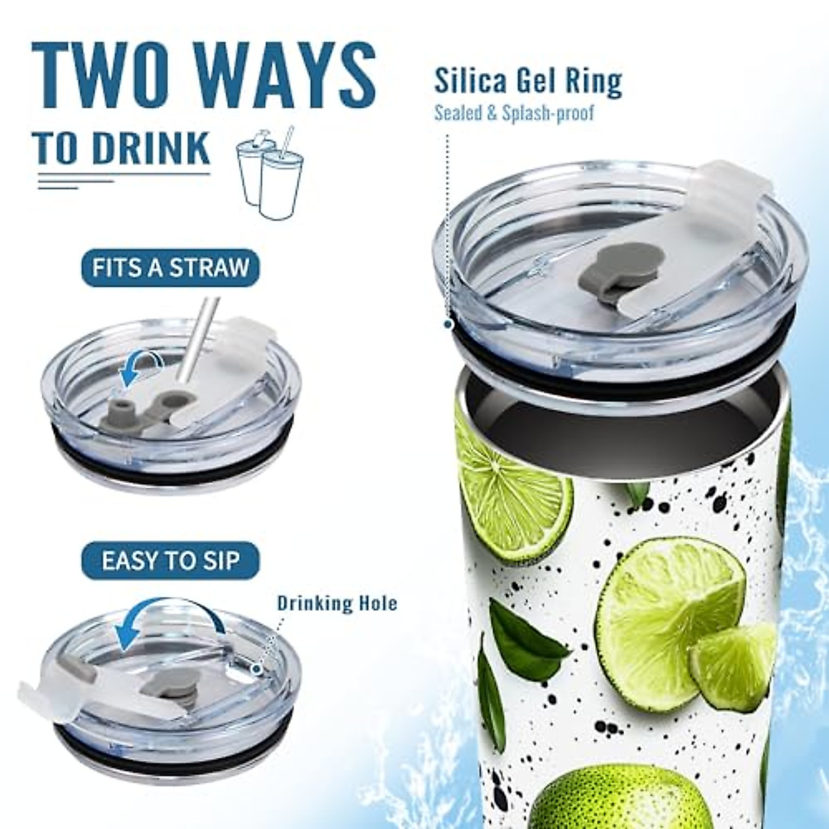 QWEUIOP 20oz Insulated Travel Coffee Mug Tropical Citrus Stainless Steel Tumbler with Lid Double Wall Vacuum Coffee Cup For Hot and Cold Drinks14325