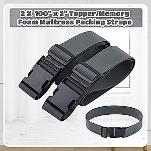 Wowangce 2 Pcs Mattress Topper Straps Memory Foam Packing Straps for Moving or Storage Utility Straps Adjustable Straps with Buckles for Home Mattress, Dark Grey(100" X 2")