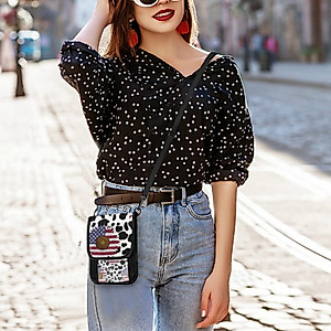 Vnurnrn Crossbody Bags Cell Phone Wallet Purses for Women, American Flag Sunflowers and Cow Print Travel Purses with Card Slots, 6 x 7.5 inch