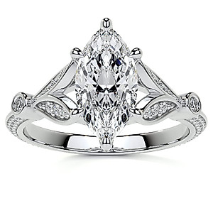 1 CT Marquise Cut Colorless Moissanite Engagement Ring Split Shank Art Deco Style, Handmade 10K 14K 18K Solid White Gold & 925 Sterling Silver Wedding Bridal Anniversary Promise Ring Gift