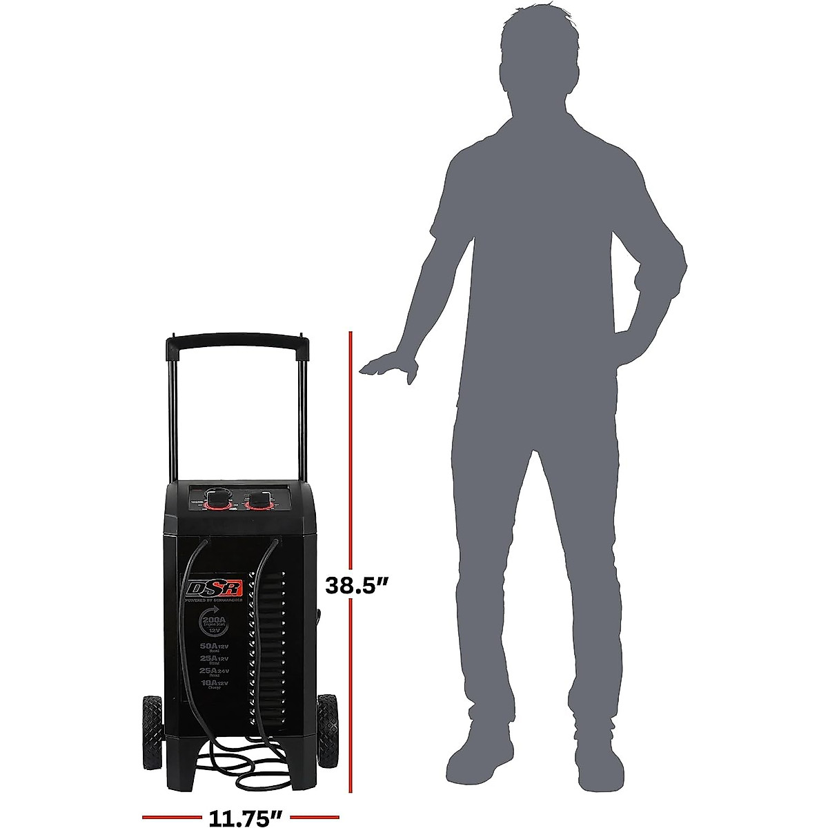 Schumacher Electric DSR140 12/24V Manual Wheel Charger, Car Battery Charger + Jump Starter - 12v + 24v Battery Charger - 200/50/25/10 Amp - Heavy Duty, Professional Grade Engine Starter