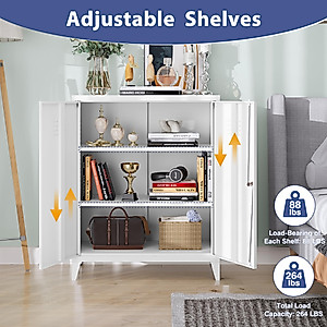 LISSIMO Metal Storage Cabinet,Home Office Cabinet with Doors and Adjustable Shelves,Locking Cabinet with Adjustabl Leg Levelers Assembly Required(White)