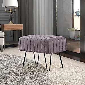 Home Soft Things Super Mink Faux Fur Gray Ottoman Bench 19" x 13" x 17", Charcoal, Living Room Foot Rest Stool Entryway Makeup Bench End of Bed Bedroom Home Decor Chair for Sitting