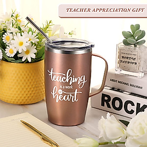 Nuenen 4 Set Teacher Appreciation Gifts, 16 oz Teacher Travel Mug with Handle and Lid, Teachers Day, Birthday Gifts For Teacher, New Teacher Graduation Gifts, Thank You Tumbler Gift(Teal)