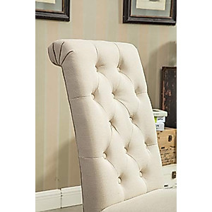 Roundhill Furniture Habit Solid Wood Tufted Parsons Dining Chair (Set of 2), Tan