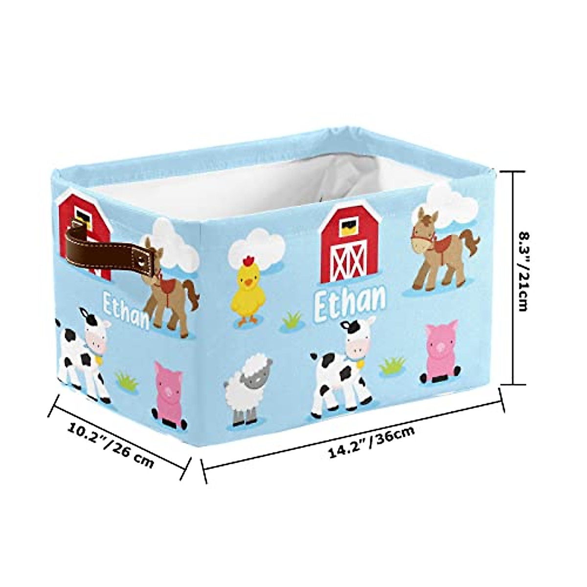 Deven Farm Animal Blue Personalized Large Storage Baskets for Organizing Shelves with Handle,Closet Decorative Storage Bins for Bathroom,Nursery,Home 1 Pack
