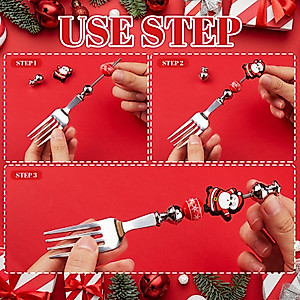 Gisafai 12 Sets Christmas Beadable Spoon Fork Set Beadable Items Christmas Kitchen Utensils Xmas Cutlery Bead Dessert Spoon for Christmas Party Favor Supplies