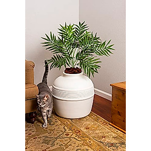 Pets Best Products - The Original Hidden Litter Box, White with Phoenix Palm Plant and Lava Rock