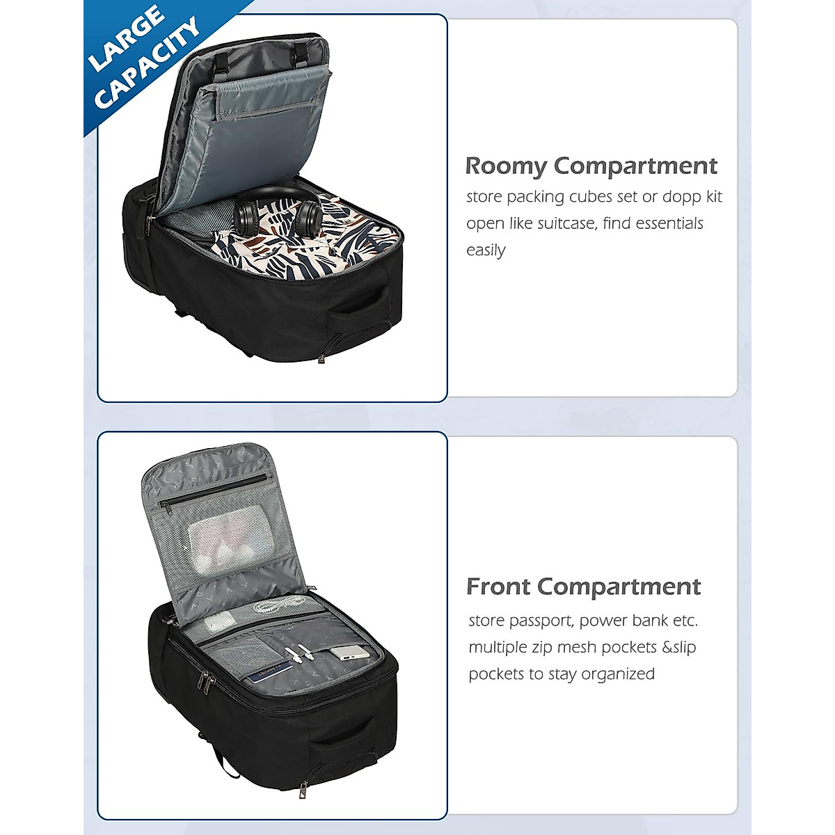 Hynes Eagle 42L Rolling Backpack Wheeled Backpack Flight Approved Travel Backpack Carry on Luggage Black with 3PCS Packing Cubes Set Red Violet