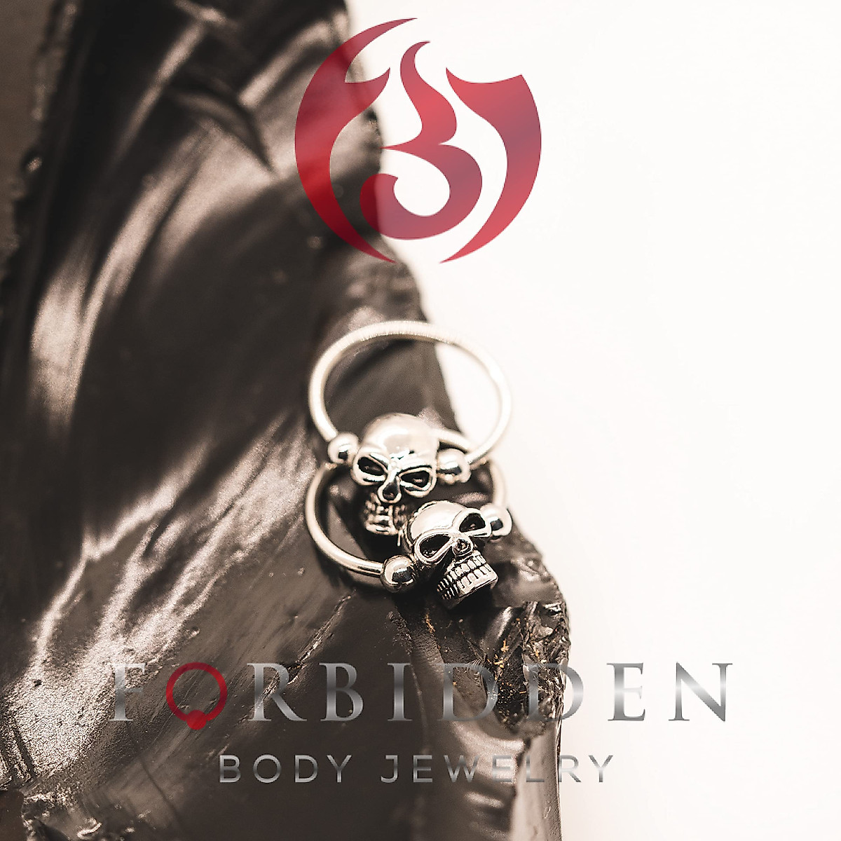 Forbidden Body Jewelry Surgical Steel Skull Captive Bead Ring Hoops, Skull Septum Ring, Nipple Ring, CBR 14G 12mm (Sold as a Set)