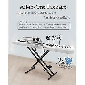 Longeye Piano Keyboard 88 Keys Compact Digital Piano for Beginners with Full Size Semi Weighted Keys, Sustain Pedal, Headphones, Carrying Case (88 Key With Stand, Black)