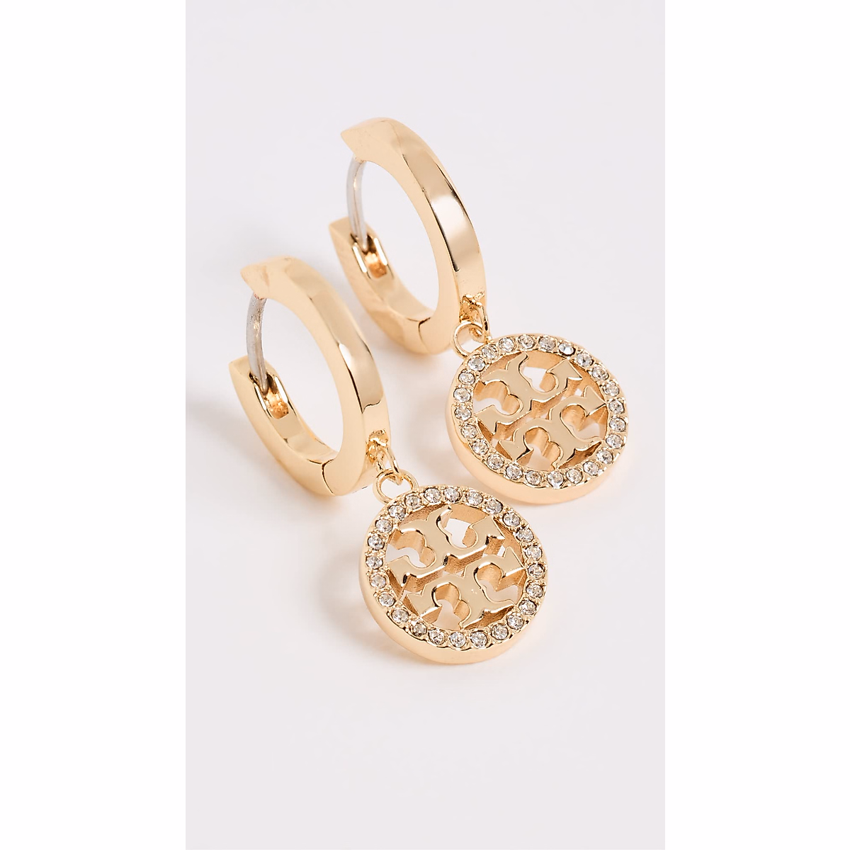 Tory Burch Women's Miller Pave Huggie Hoop Earrings, Tory Gold/Crystal, One Size