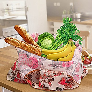 wyxis 5 Pack Eco Friendly Large Floral Tote Bag Foldable Nylon Groceries Bag Fits in Pocket