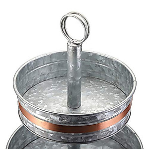 Cedilis Three Tiered Serving Stand, Rustic Metal Cupcake Stand, Galvanized Tiered Serving Tray for Dessert, Appetizers, Farmhouse Fruit Stand, Decorated for Fall