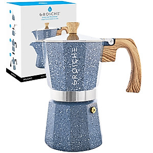GROSCHE Milano Moka pot, Stovetop Espresso maker, Greca Coffee Maker, Stovetop coffee maker and espresso maker percolator (Indigo, 6 cup)