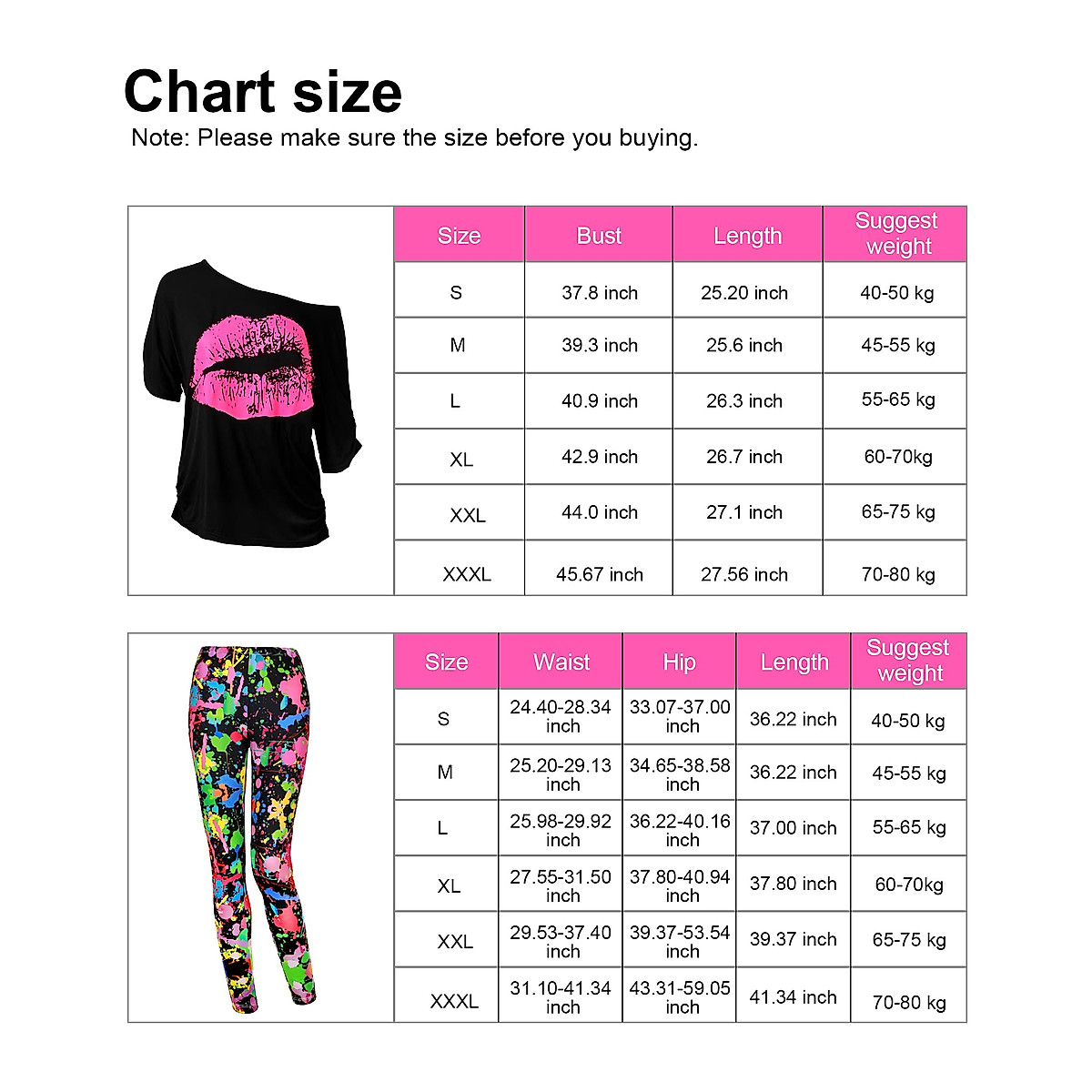 Blulu 80s Women Costume Set, T Shirt, Legging Pants Earring Necklace Gloves Bracelet（3X-Large,ShortSleeveSprayPrinting）