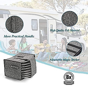 Felt Plate Storage Containers for Caravan, Camping Dish Holder Bag for 8 Plates, Camping Tableware Storage Felt Bag, Motorhome Cupboard Storage Kitchen Accessories, Reduce Noise