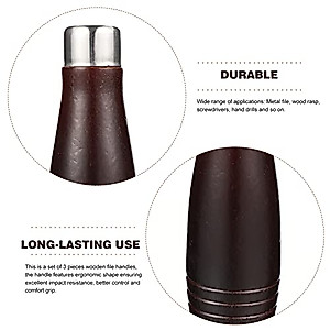 DOITOOL 3PCS Wooden File Handle with Metal Collars for Garage Woodworking Carpenter Tool Maintenance File Cutting Tool Craft